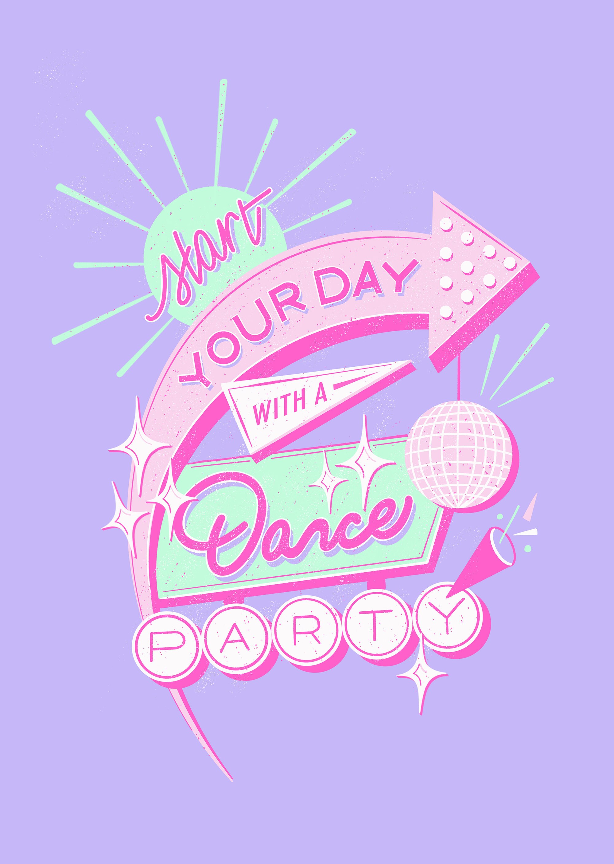 Dance Party Neon Sign Art Print Illustration Print Text | Etsy