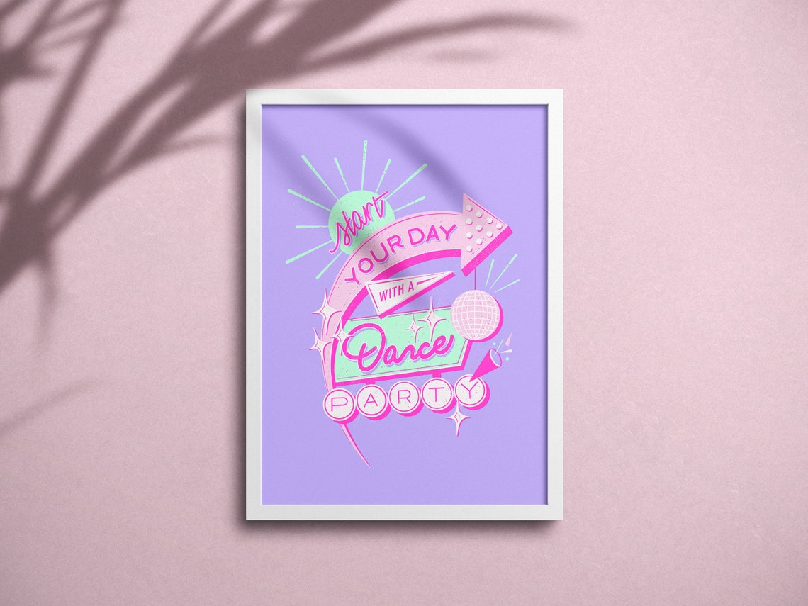 Dance Party Neon Sign Art Print Illustration Print Text - Etsy