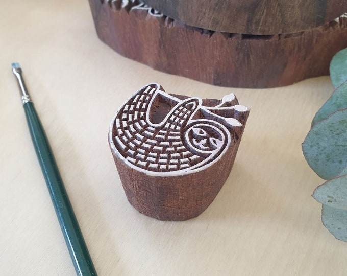 Sloth Stamp, Sloth Wood Block, Sloth Wooden Stamp, Hand Carved Wood ...
