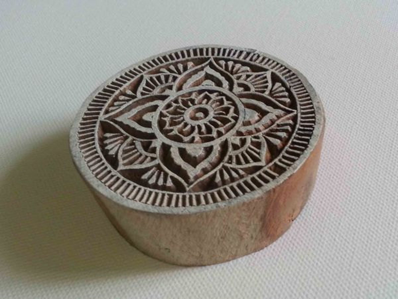 Round Floral Stamp Wood Block Printing Stamp Hand Carved - Etsy