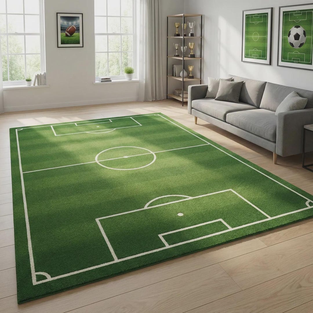 Hand Tufted Wool Soccer Rug, Football Field Carpet, Kids Playroom Decor ...