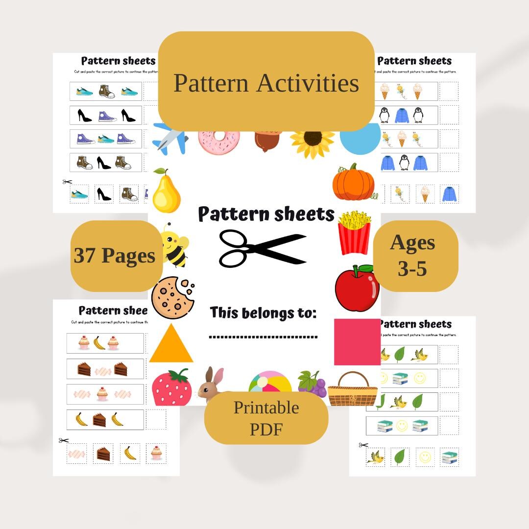 Picture Pattern Worksheets | Preschool Cut & Paste Activity (PDF ...