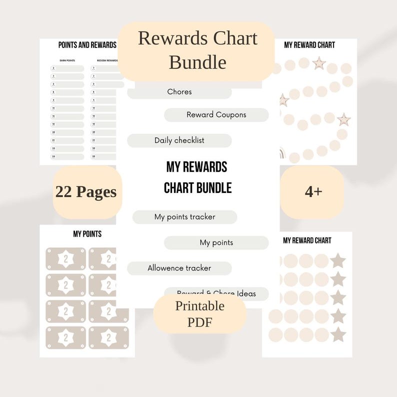Kids Reward Chart Bundle Printable | Points / Chore Reward System ...