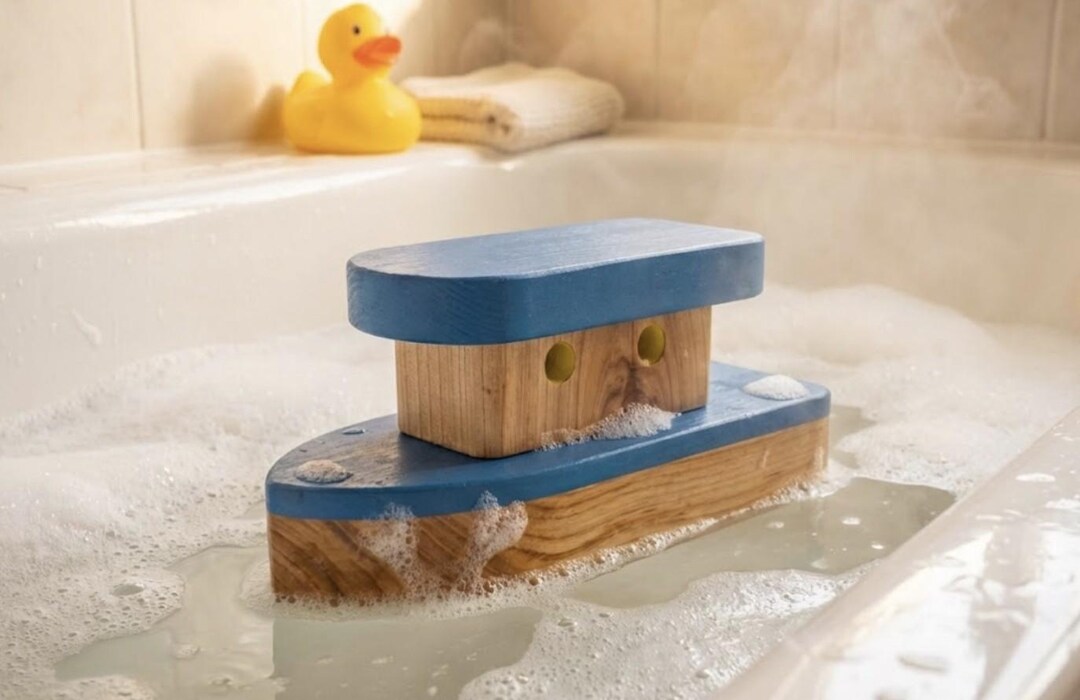 My Little Toot Wooden Tug Bath Boat - Handcrafted Wild Cherry Toy ...