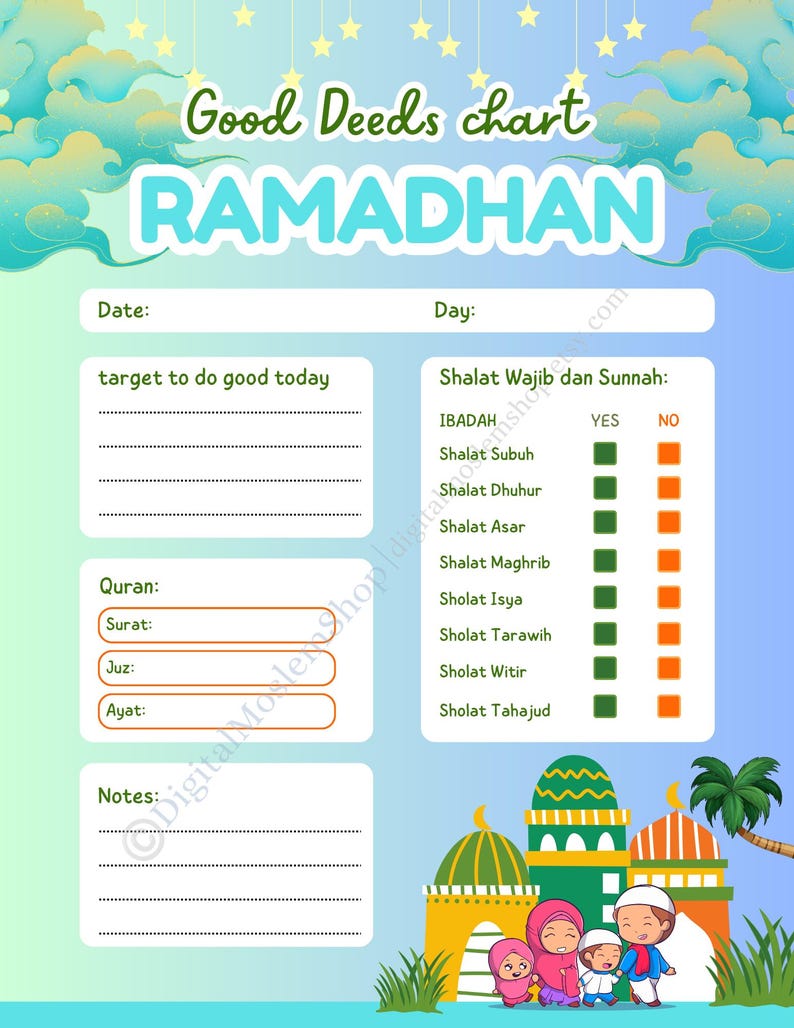 Ramadan Kids Good Deeds Chart Printable | Digital Download PDF - Etsy UK