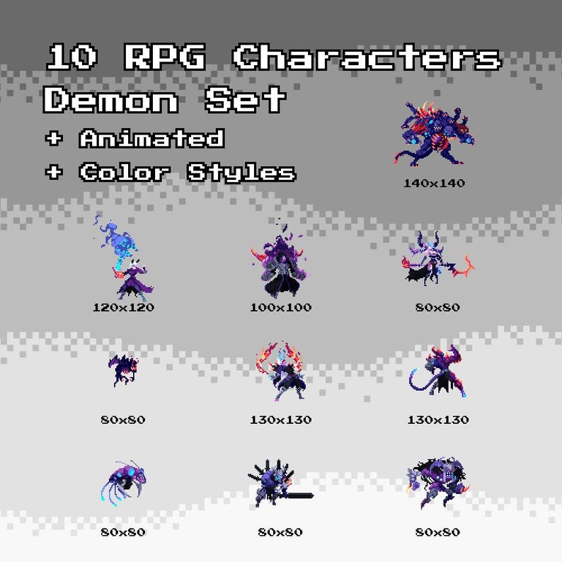 10 Pixel Character Sprite With Animation - Demon Set - Etsy