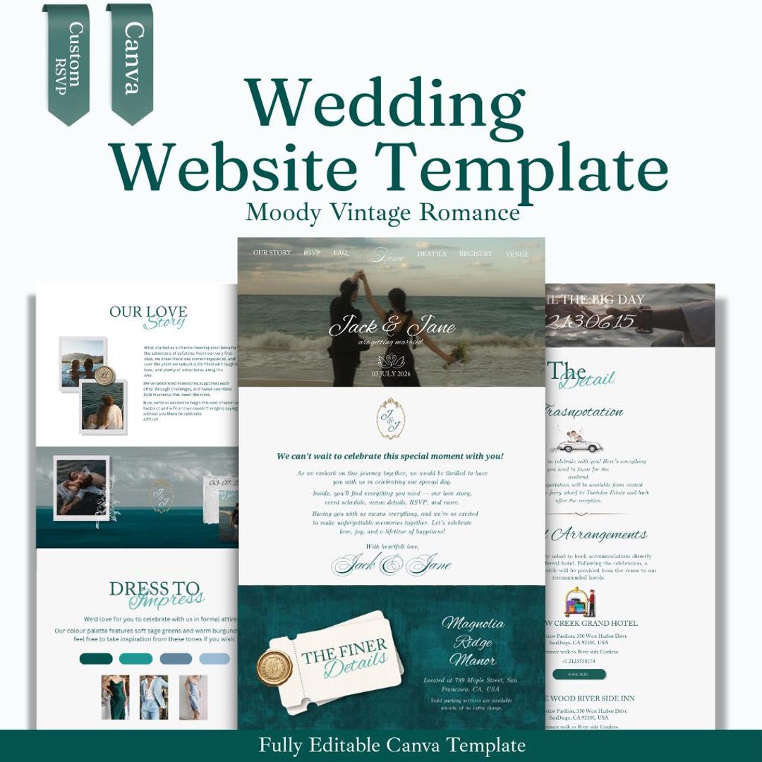 Old Money Vintage Wedding Website Template for Canva – Editable RSVP ...