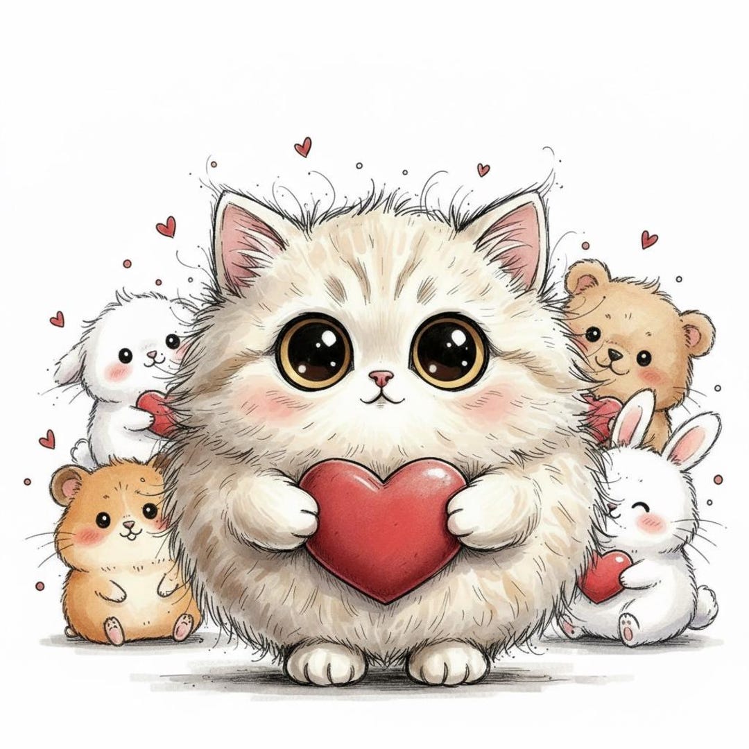 19 Cute Animals Holding Hearts Printable PDF, Nursery Wall Art ...