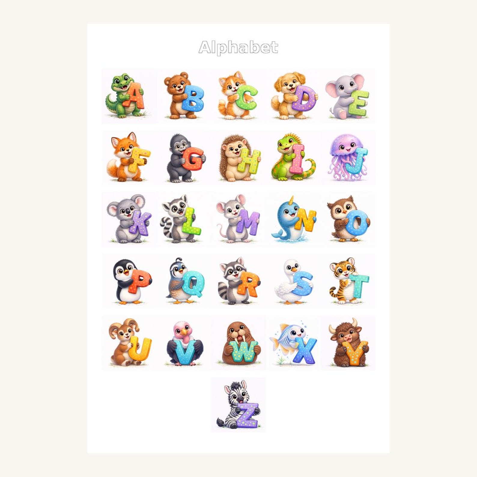 Alphabet Poster for Kids – Cute Animal Alphabet Wall Art | Nursery ...