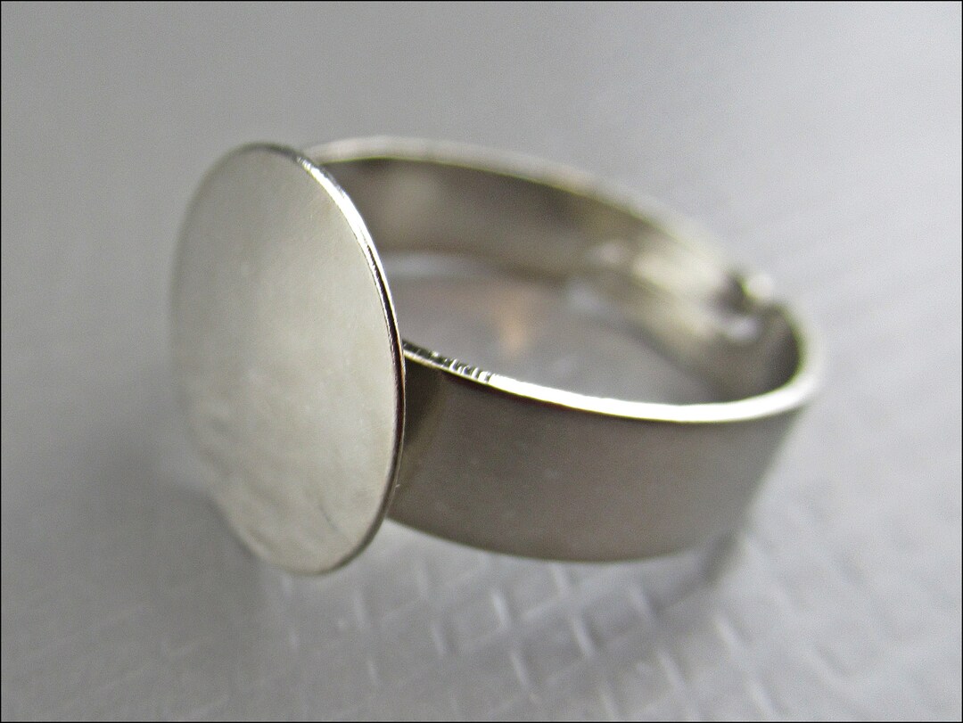 10 X Dark Silver Ring, Adjustable With Round Adhesive Plate Ø 12mm ...