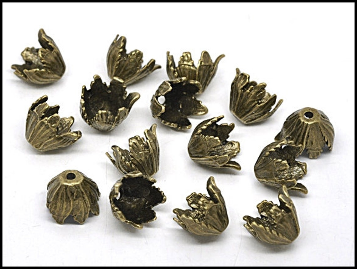 Large Bead Caps in the Shape of Tulip Blossoms Bronze P03 | Etsy