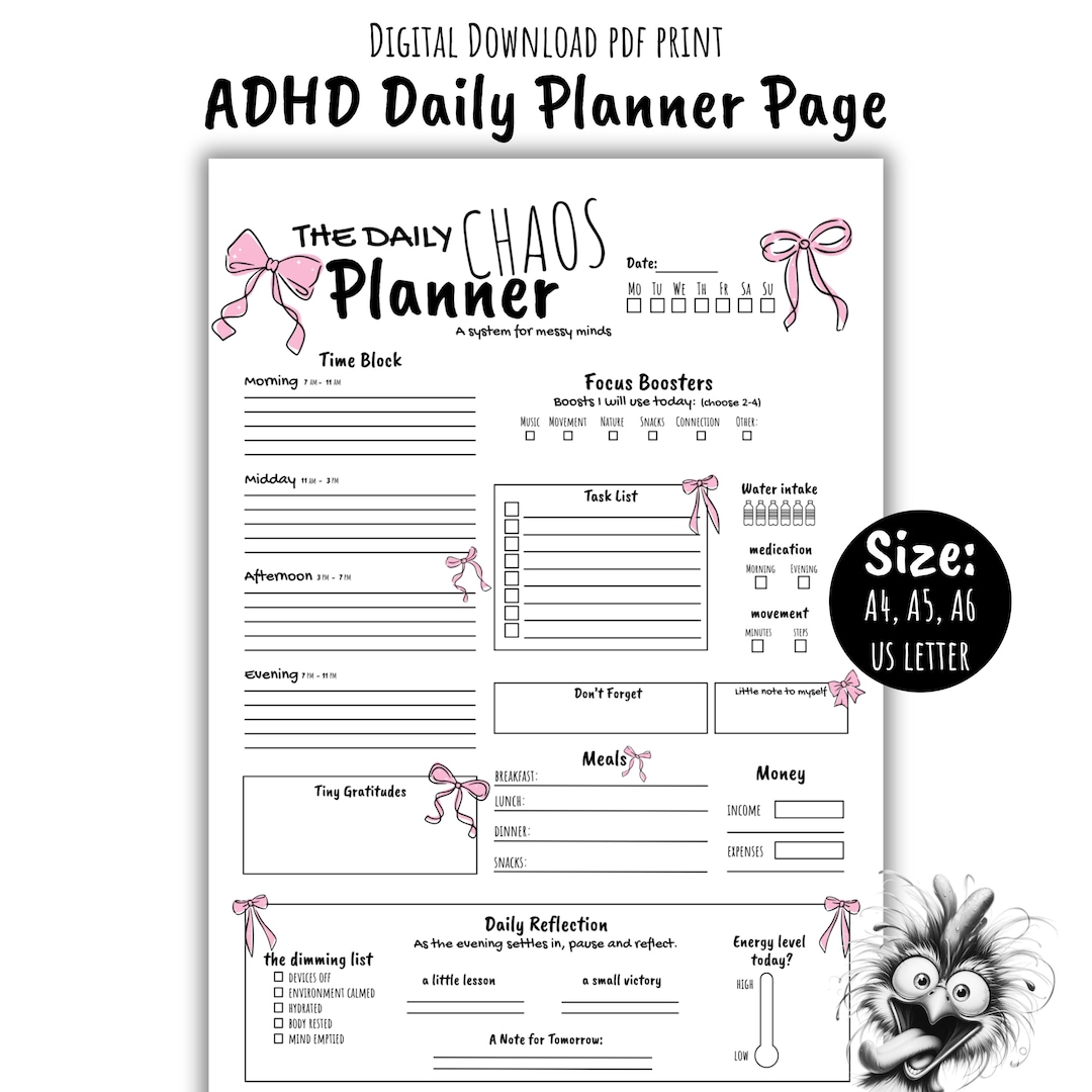 ADHD Daily Planner Printable Download Organized Planneradhd Journal ...