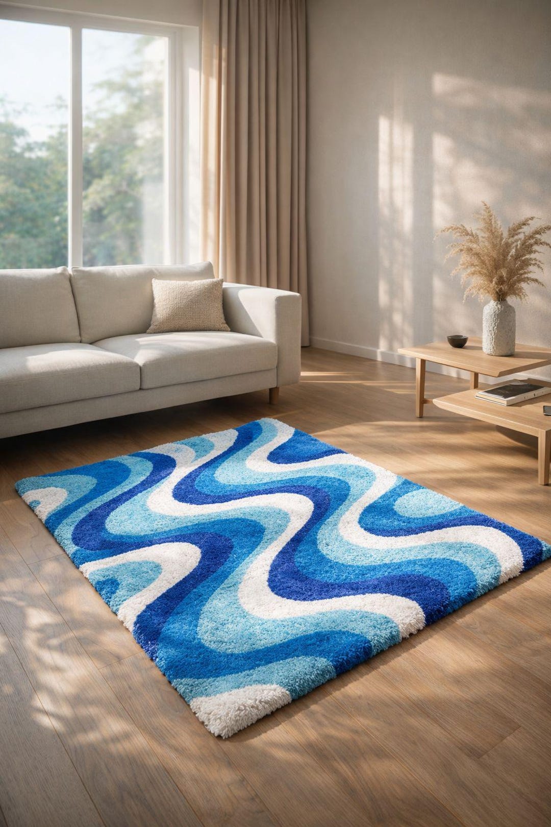 Abstract Rugs– Modern Coastal Style, Blue Wave Area Rug - Etsy