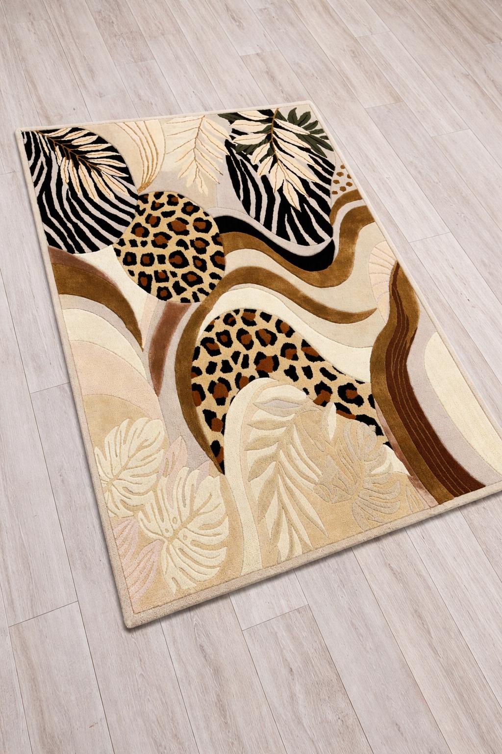 Safari Animal Print Tufted Rug – Leopard Zebra Gold Accent Carpet - Etsy