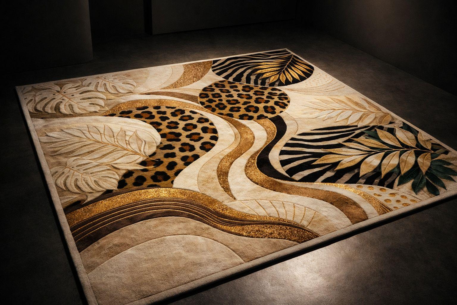 Safari Animal Print Tufted Rug – Leopard Zebra Gold Accent Carpet - Etsy