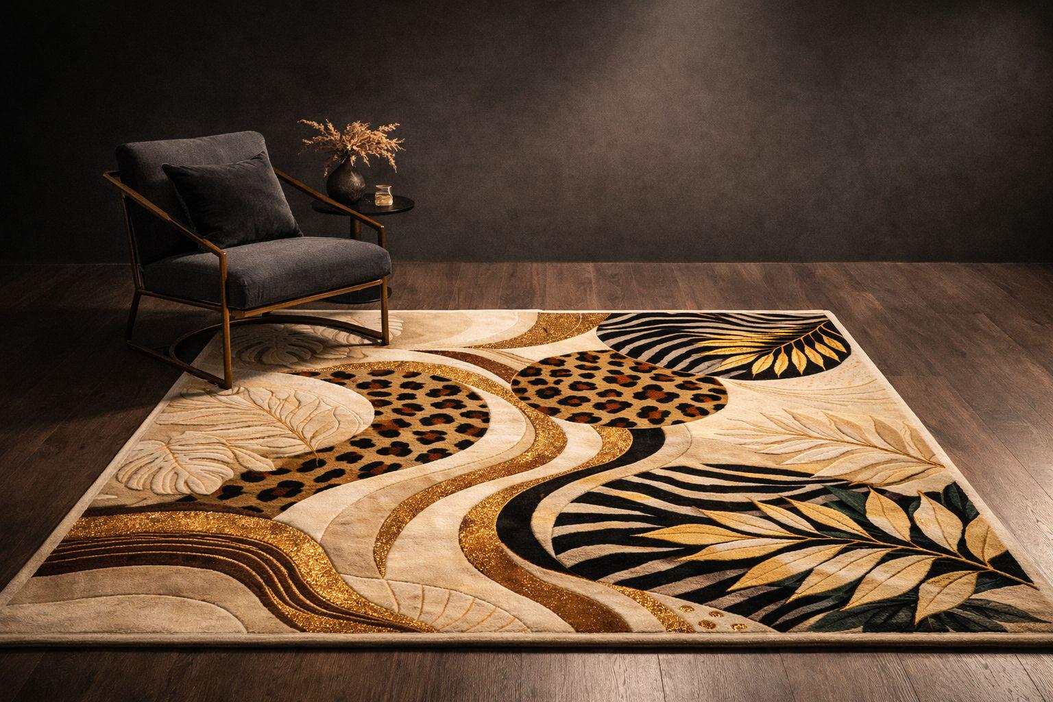 Safari Animal Print Tufted Rug – Leopard Zebra Gold Accent Carpet - Etsy