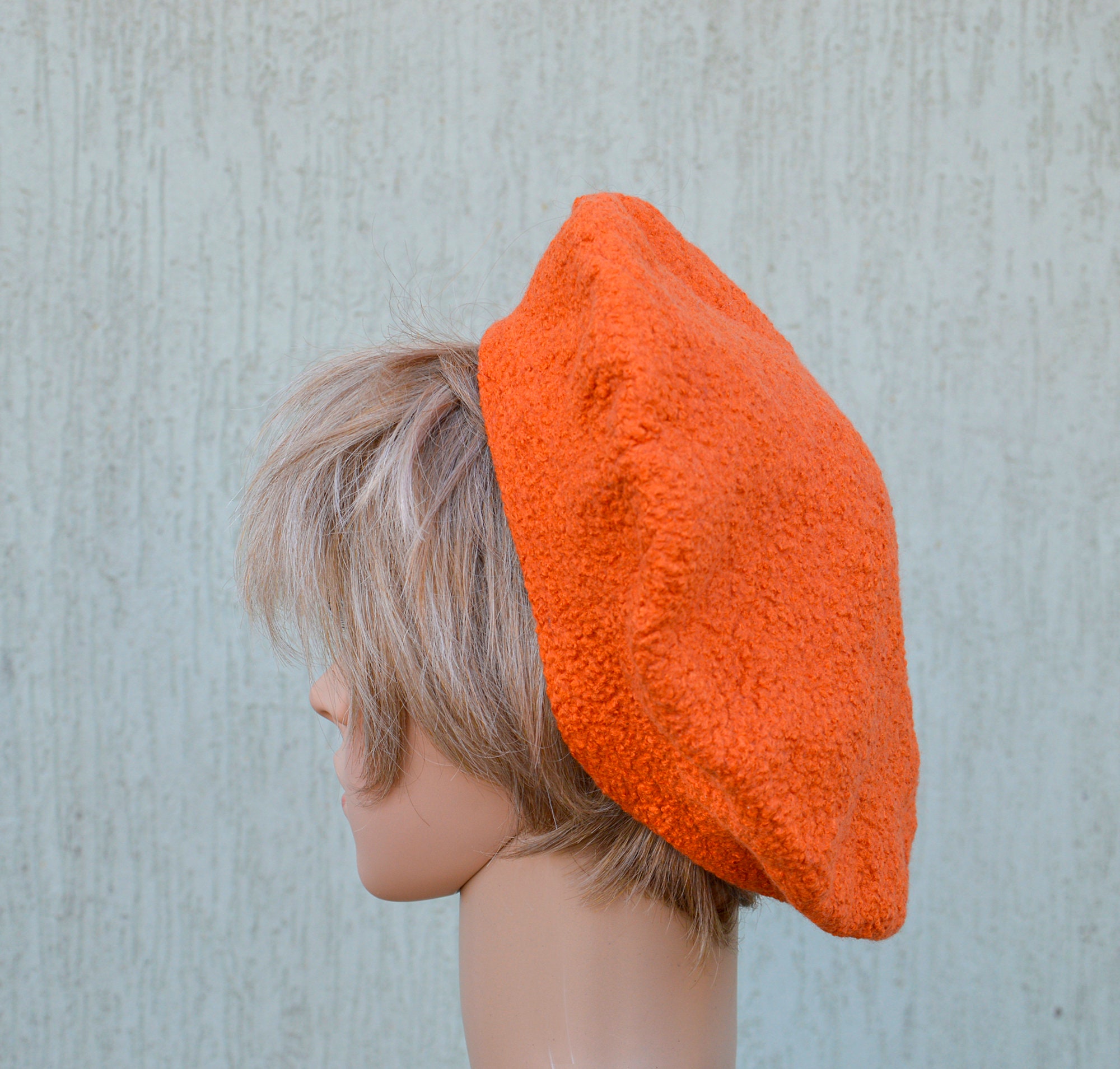 Hand Felted Beret, Wool Beret in Orange, Felt Beret for Winter, Classic ...