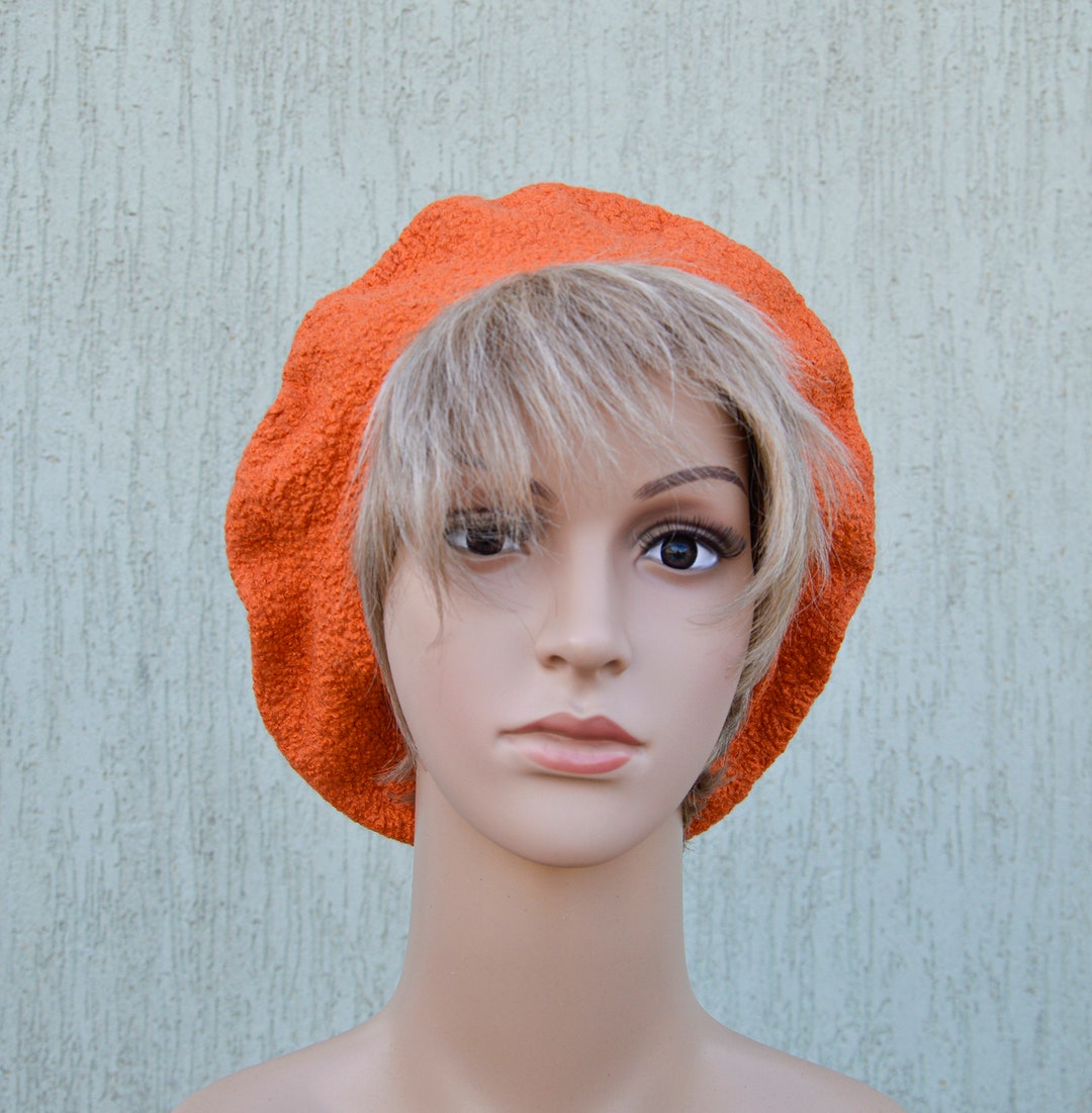 Hand Felted Beret, Wool Beret in Orange, Felt Beret for Winter, Classic ...