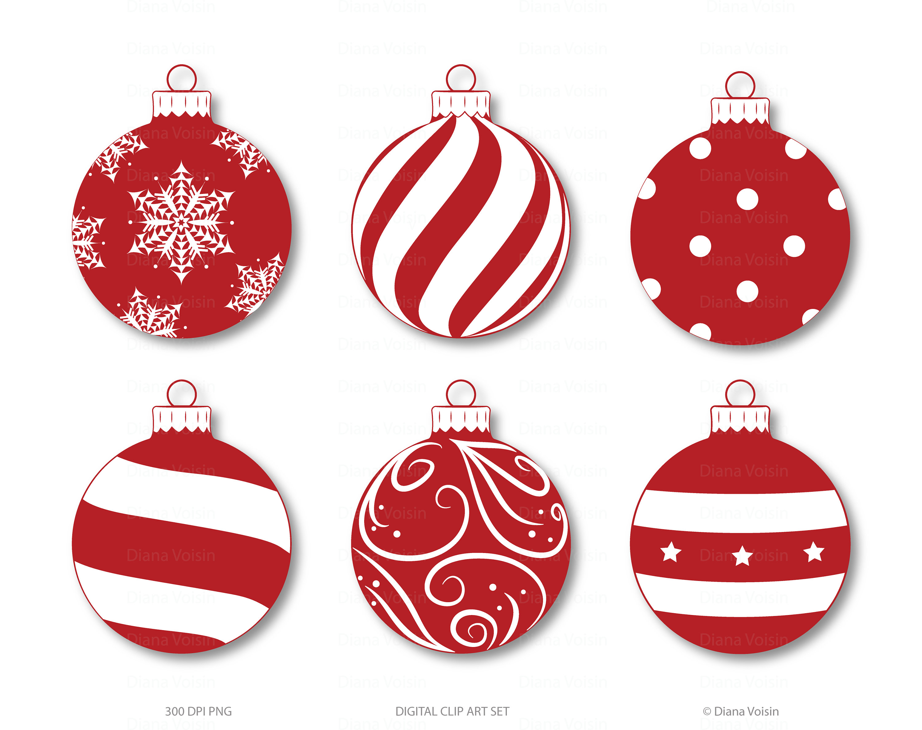 Digital Clip Art Red Holiday Ornaments Digital Variety 6 Pack ...