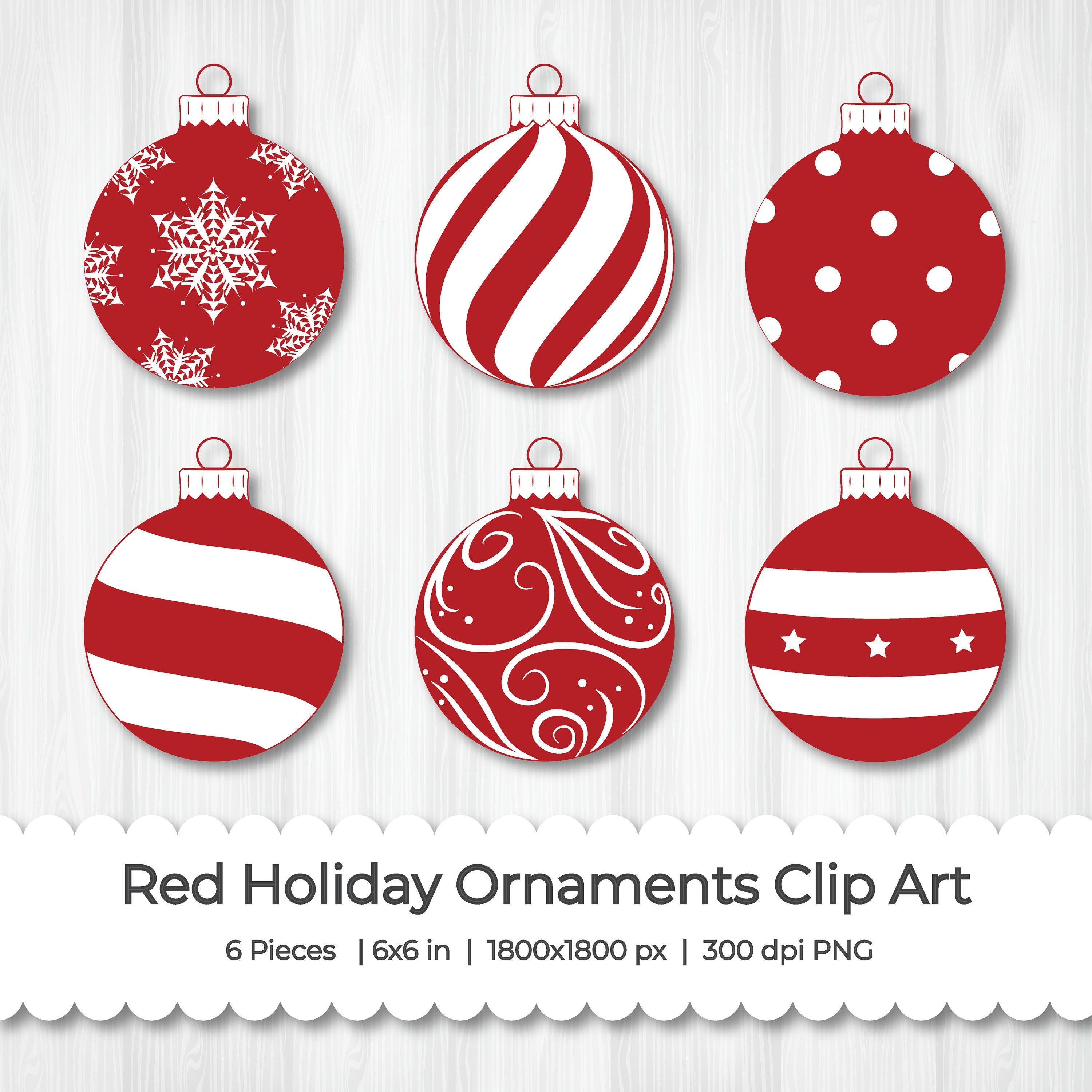 Digital Clip Art Red Holiday Ornaments Digital Variety 6 Pack ...