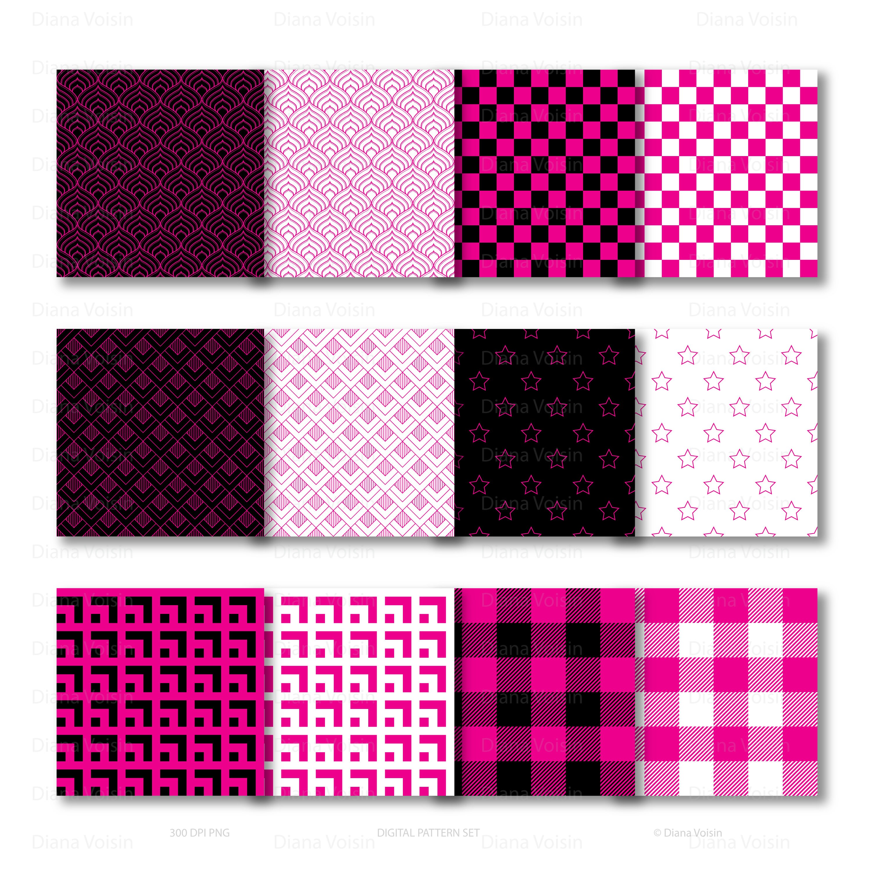 Pink & Black Digital Seamless Pattern Pack - Digital Scrapbook Paper ...