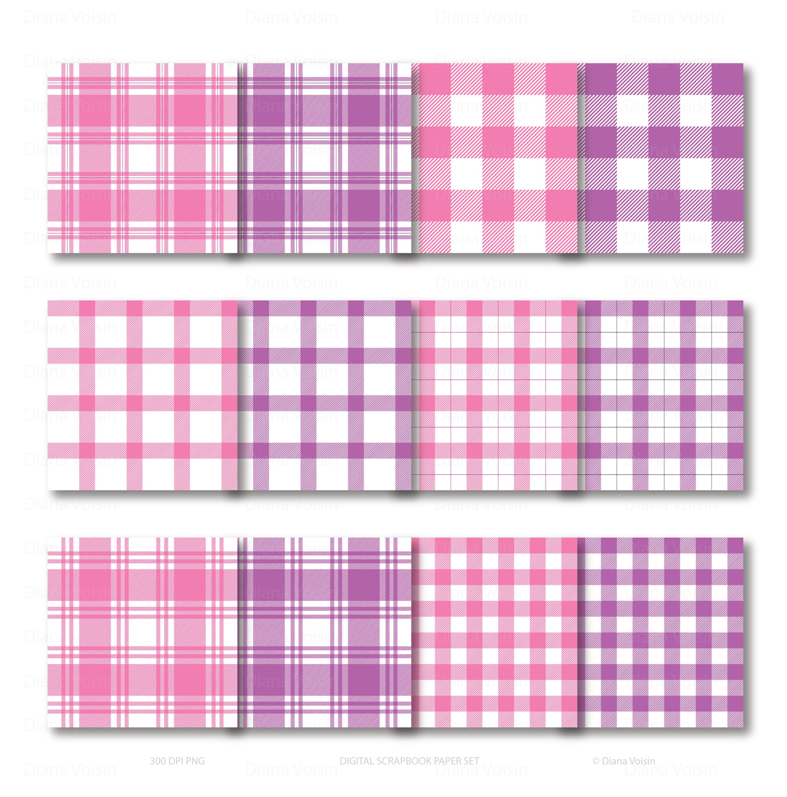 Buy Flannel Plaid Pattern Set Pretty Pink & Purple Colors in Assorted ...