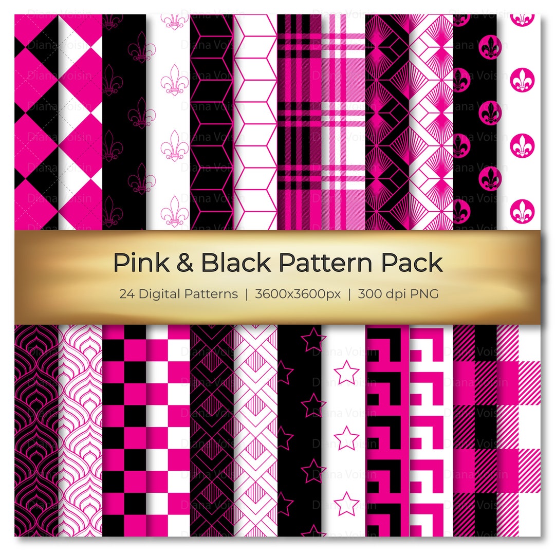 Pink & Black Digital Seamless Pattern Pack - Digital Scrapbook Paper ...
