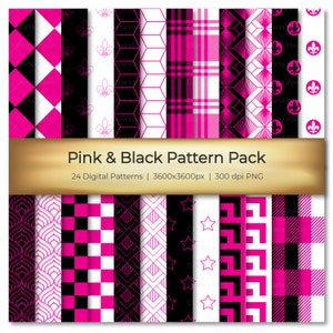 Pink & Black Digital Seamless Pattern Pack - Digital Scrapbook Paper ...