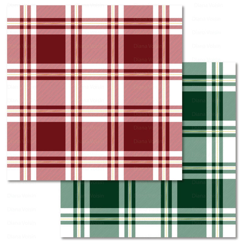 Seamless Flannel Plaid Digital Patterns Set - Red White & Green White ...