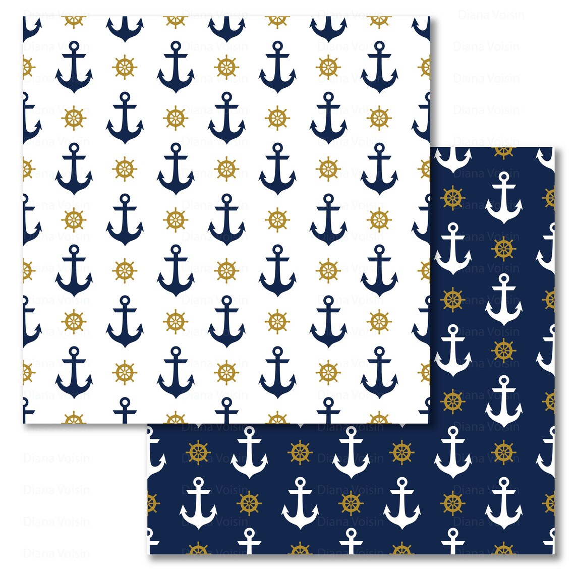 Navy Blue and Gold Digital Seamless Pattern Pack Digital Backgrounds in ...