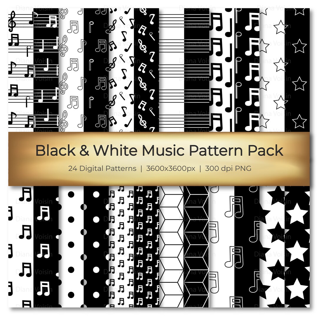 Seamless Black & White Music Digital Pattern Pack - Digital Scrapbook ...