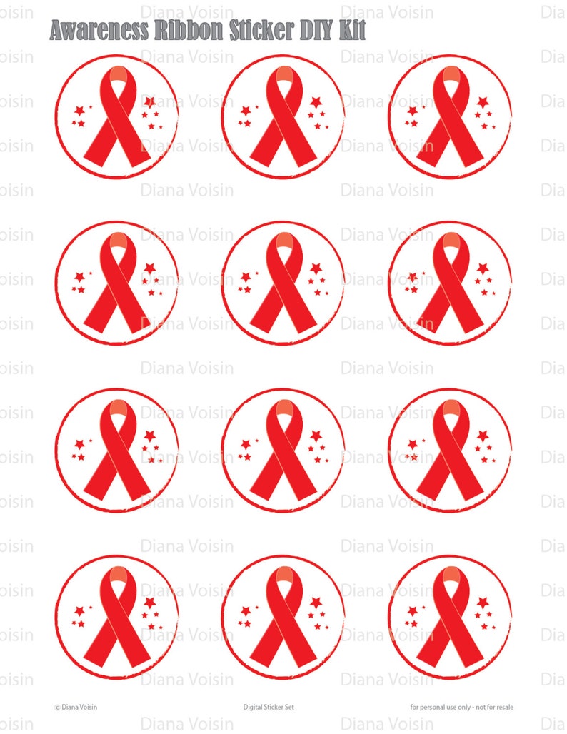 Red Ribbon Digital Stickers Awareness Ribbon Party Supply 2 in | Etsy