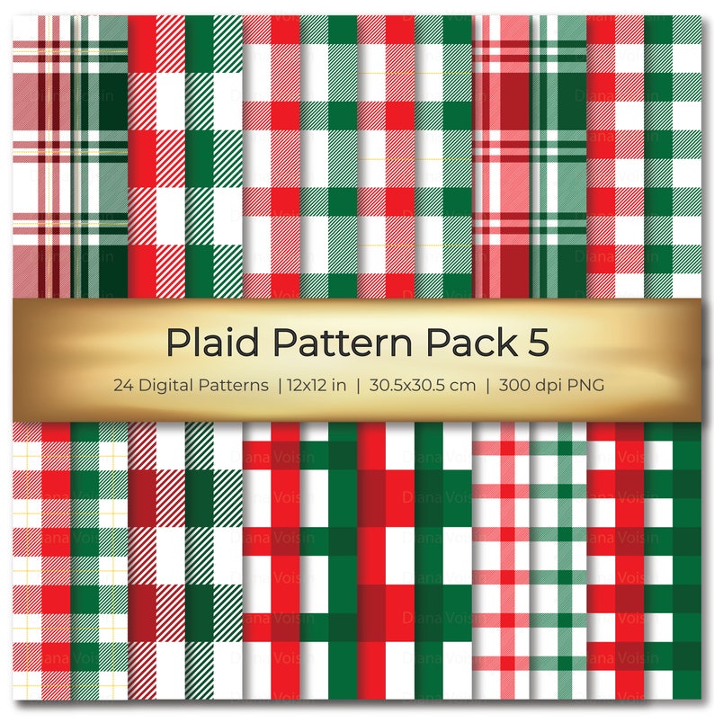 Seamless Flannel Plaid Digital Patterns Set - Red White & Green White ...