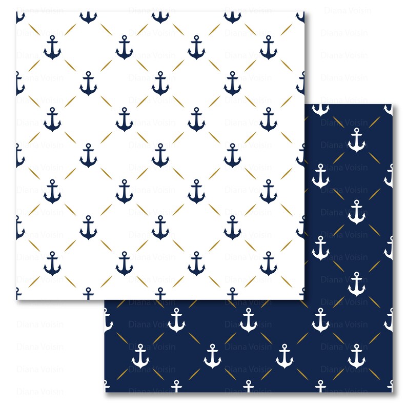 Navy Blue and Gold Digital Seamless Pattern Pack - Digital Backgrounds ...