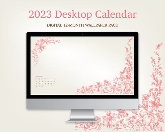 2023 Desktop Wallpaper Pink Floral Desktop 12 Month Calendar - Etsy ...