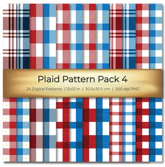 Seamless Flannel Plaid Digital Patterns Set Red White & Blue | Etsy
