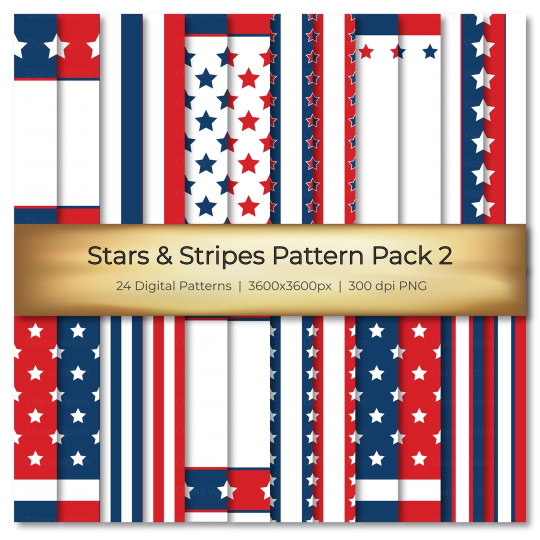 Red White & Blue Digital Seamless Pattern Pack - Digital Backgrounds in Assorted Stars and ...