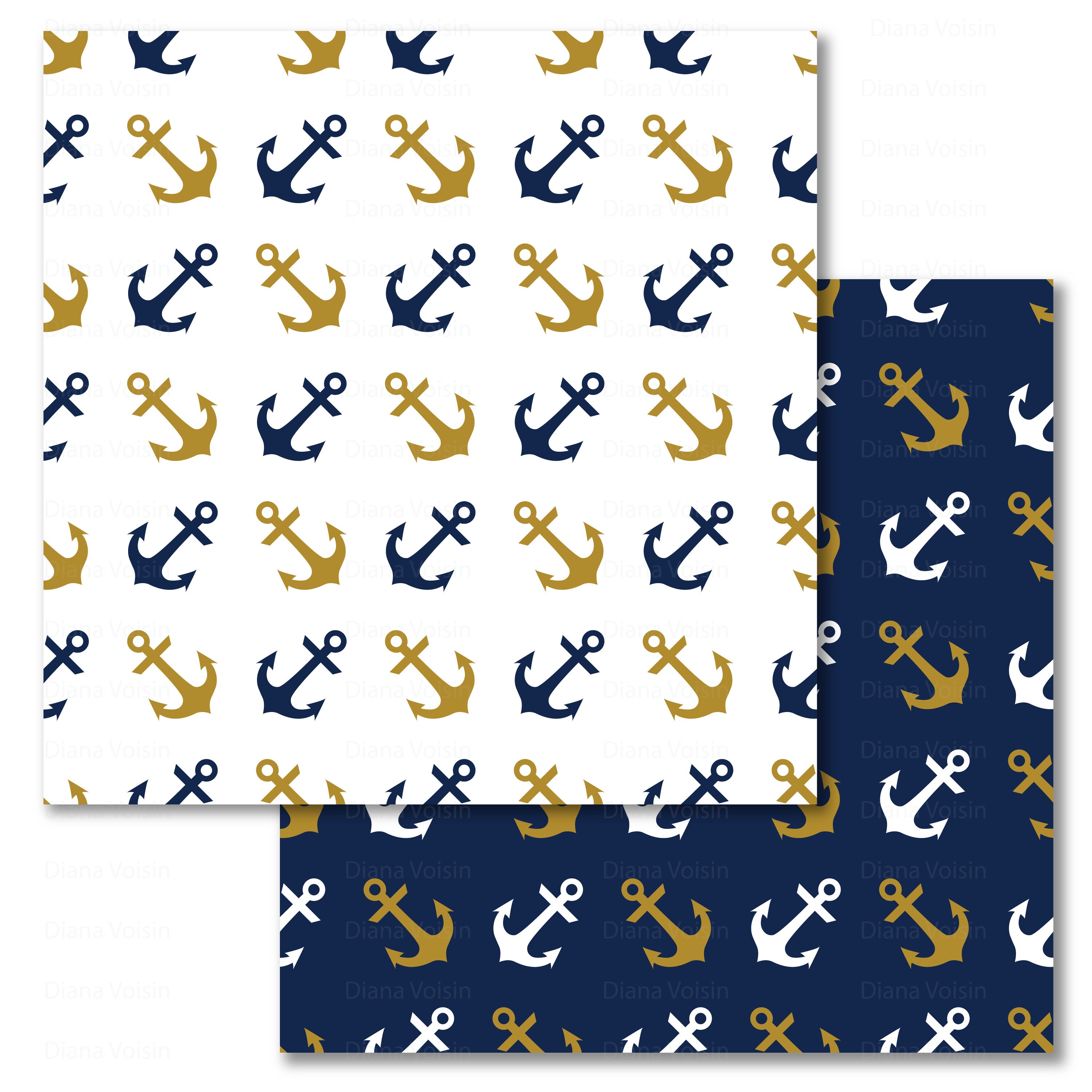 Navy Blue and Gold Digital Seamless Pattern Pack - Digital Backgrounds ...