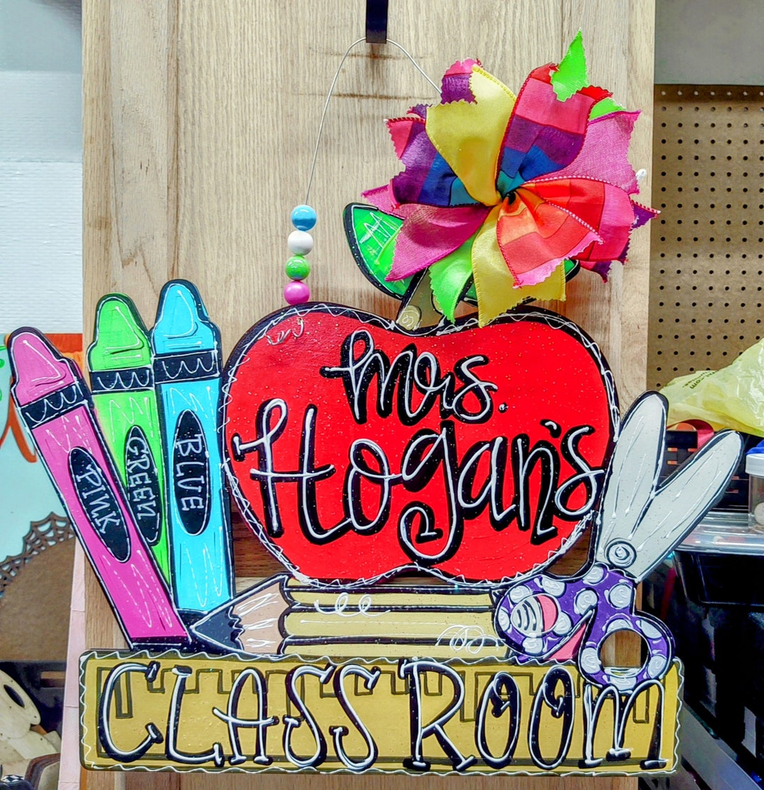 Teacher Decor; Back to School; School Supplies Theme; Personalized Door ...