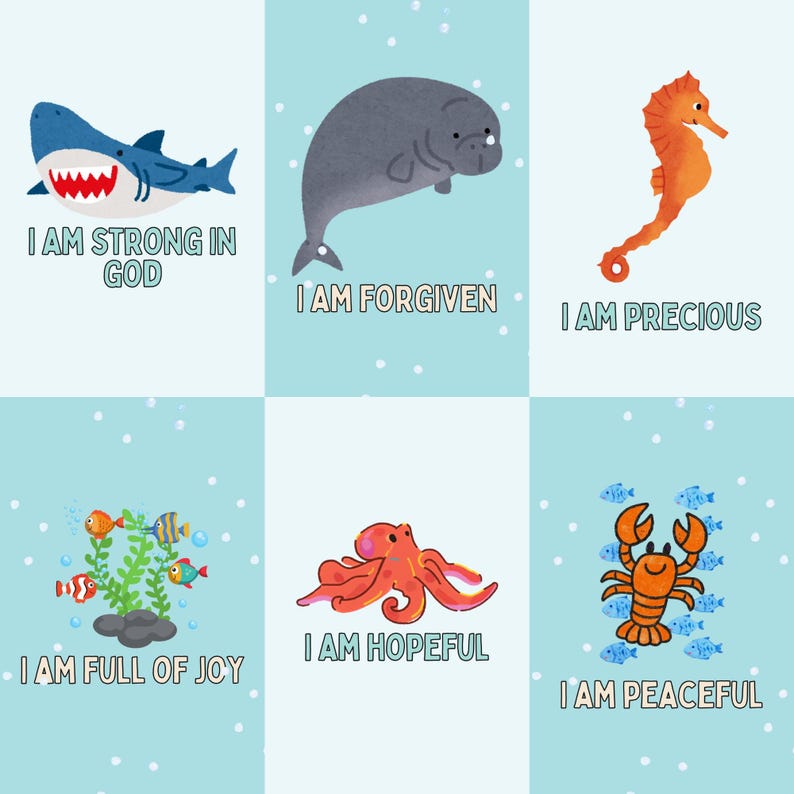 70PCS Christian Ocean Animals Affirmation Prints, Coastal Nursery Wall ...