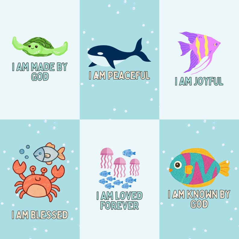 70PCS Christian Ocean Animals Affirmation Prints, Coastal Nursery Wall ...