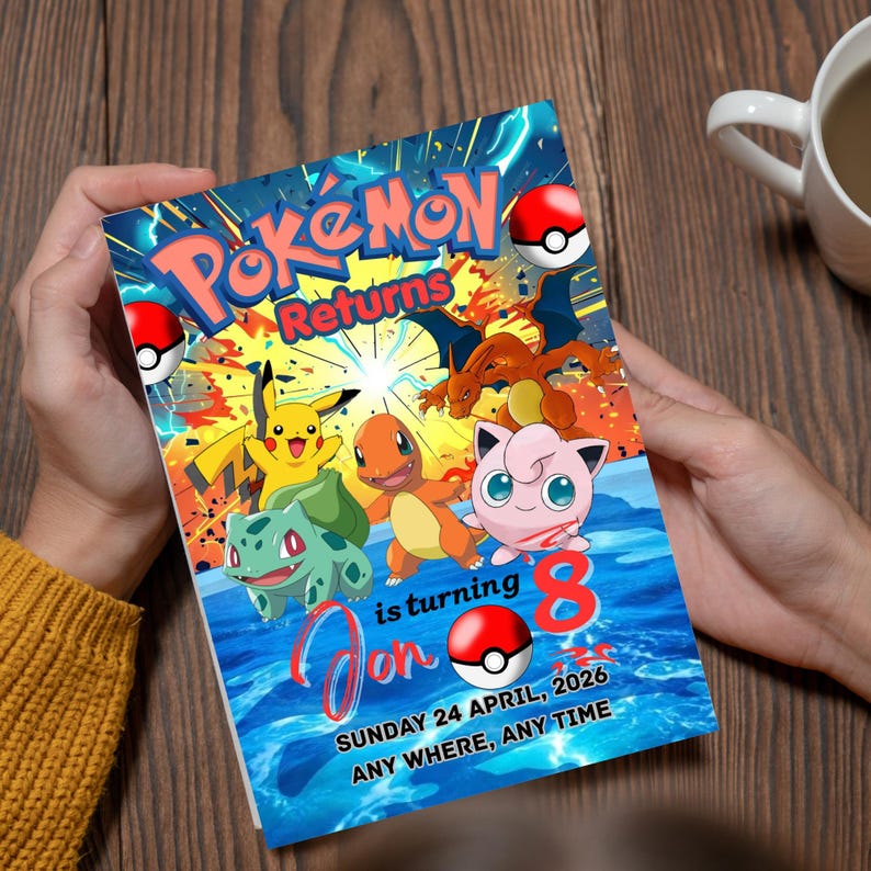 Editable Pokemon Birthday Invitation Template, Printable Digital Party ...