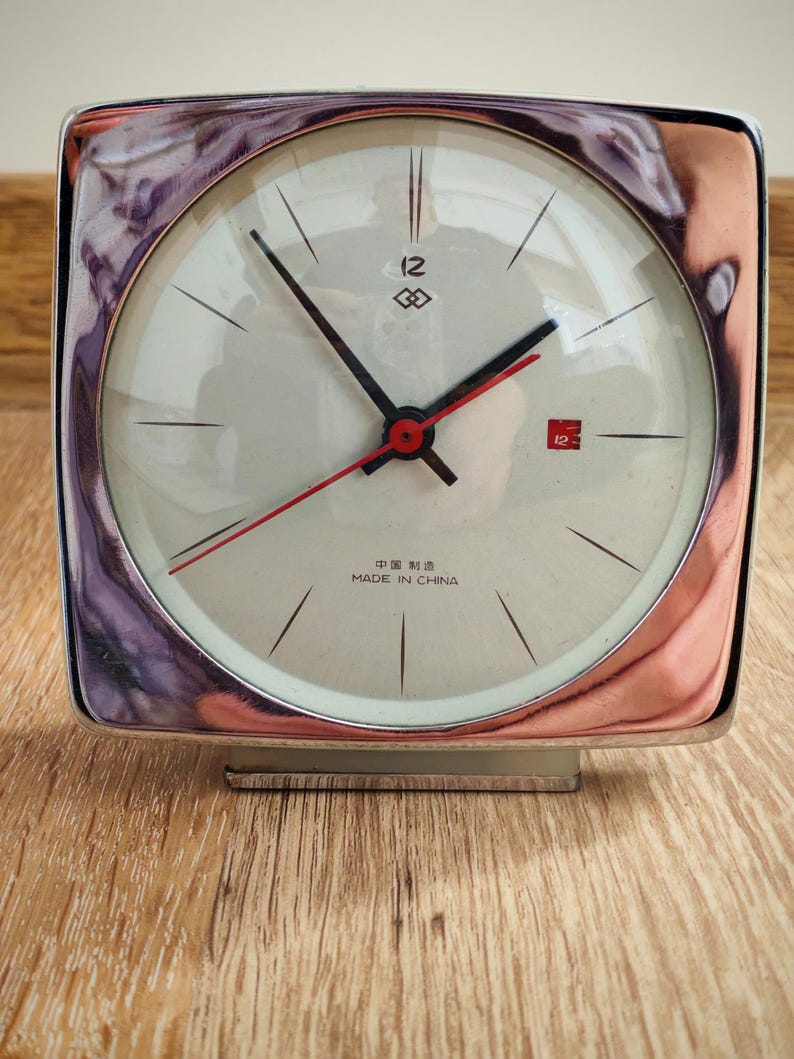 Vintage Pink Square Desk Clock – Mid Century Atomic Style Alarm (non ...