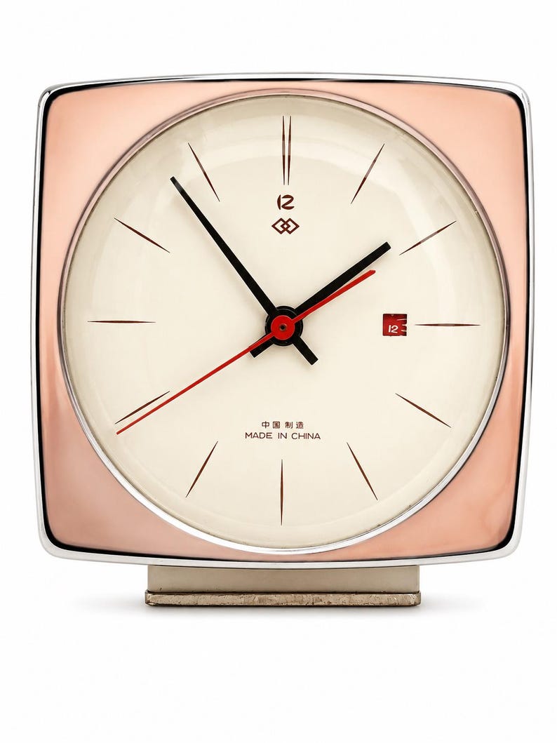 Vintage Pink Square Desk Clock – Mid Century Atomic Style Alarm (non ...