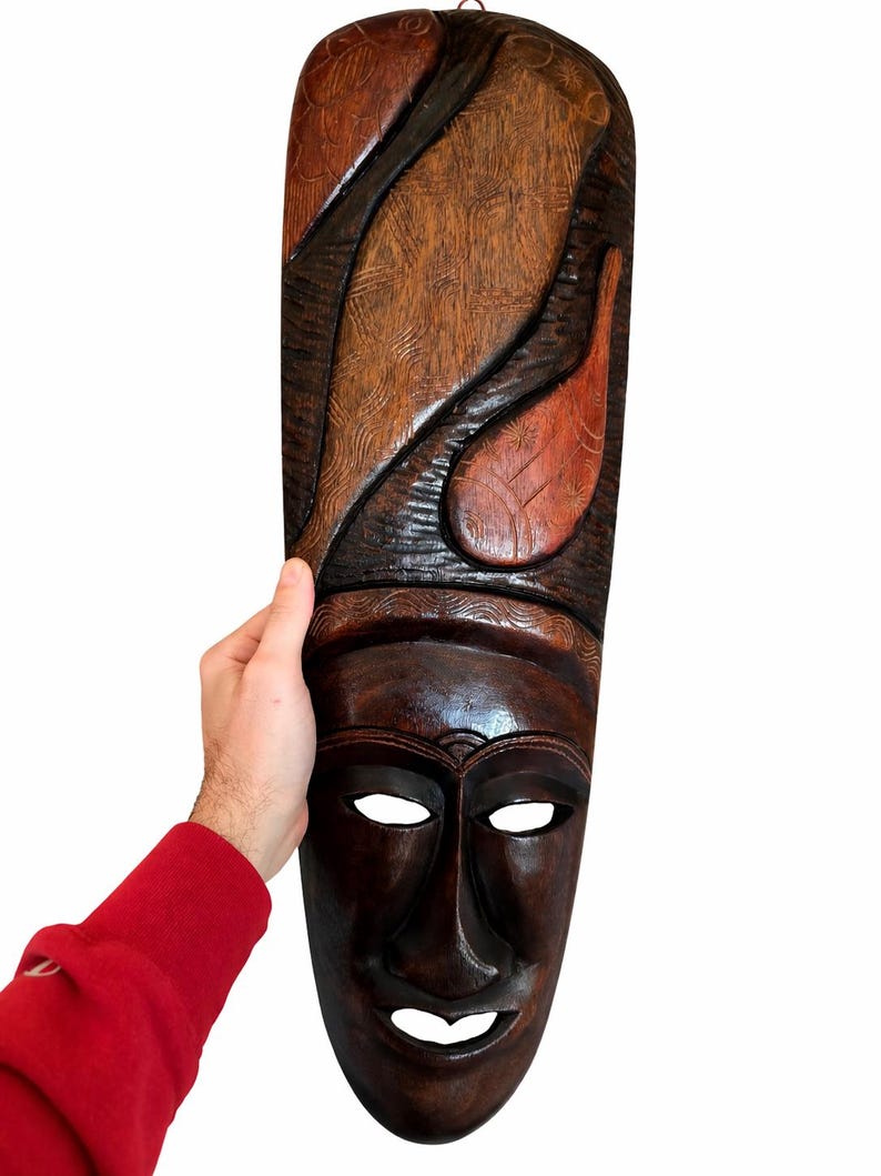 Hand Carved Wooden Tribal Mask – African Style Wall Decor, Ethnic Art ...