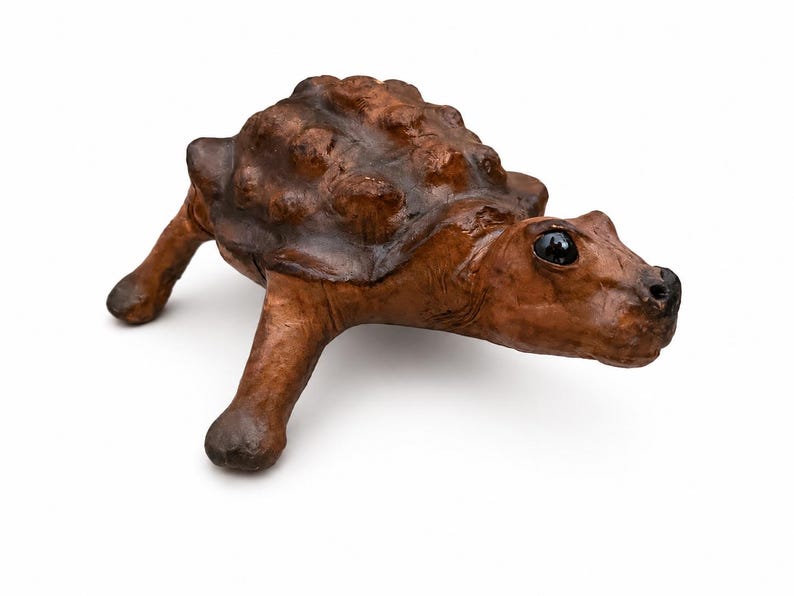 Vintage Handmade Leather Turtle Figurine, Rustic Folk Art Tortoise ...