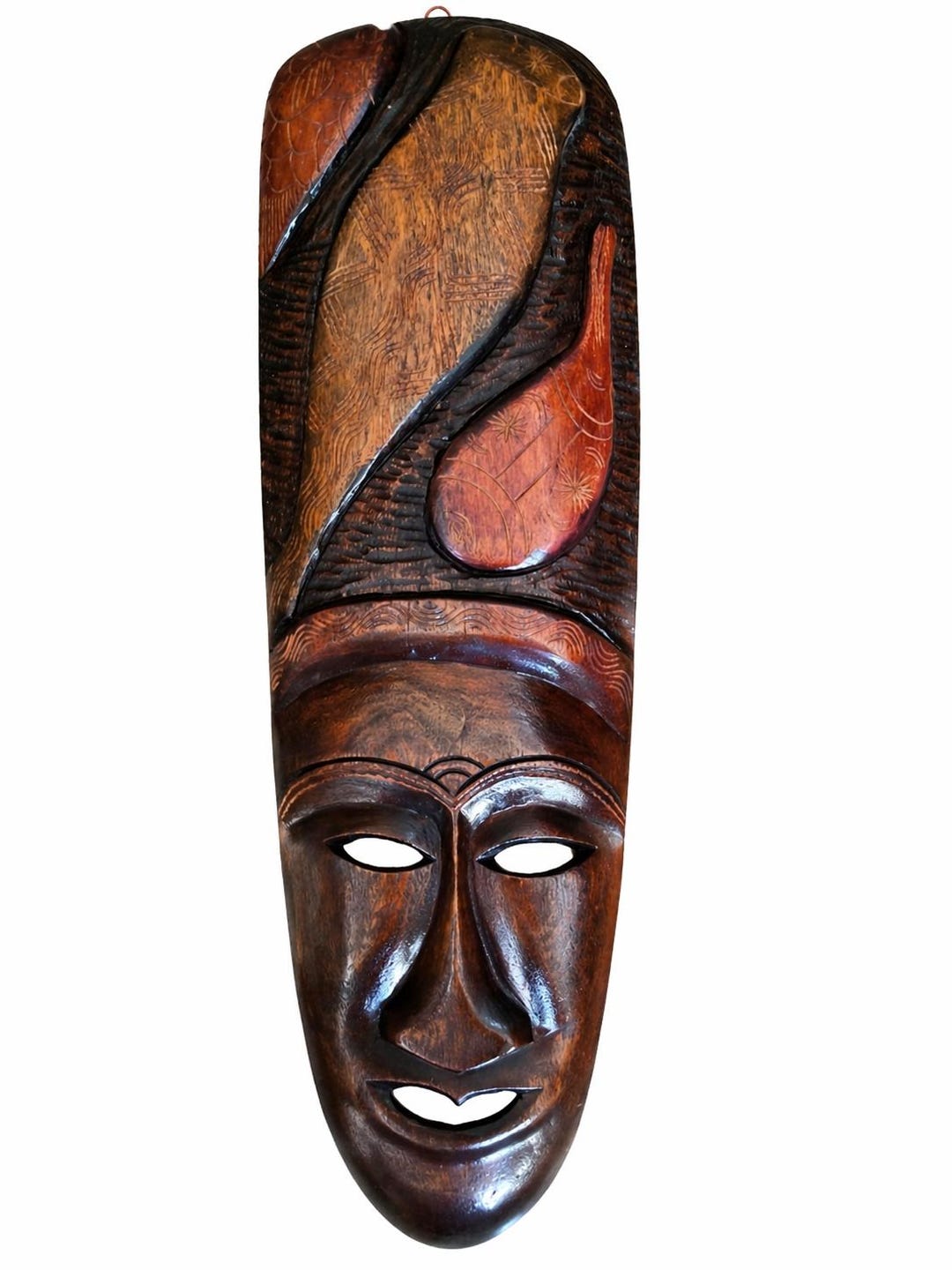 Hand Carved Wooden Tribal Mask – African Style Wall Decor, Ethnic Art ...