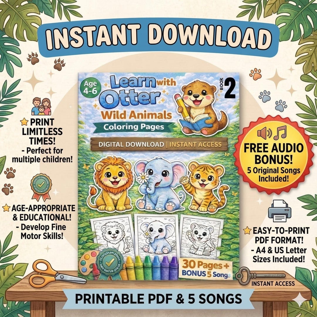 Wild Animals Coloring Pages for Kids, Learn With Otter Book 2 (PDF ...