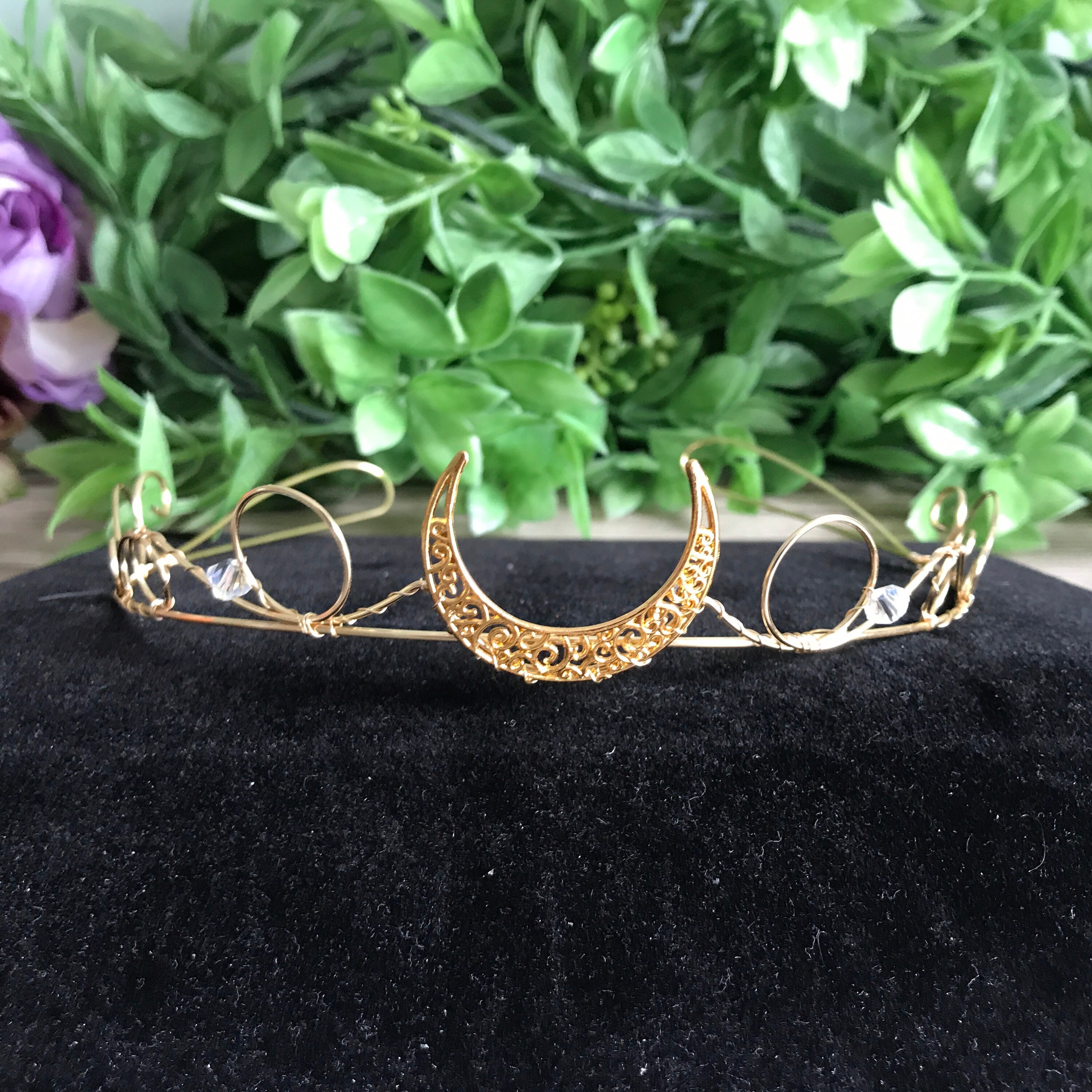Crescent Moon Tiara: Gold Wire Wrapped Celestial Crown - Etsy