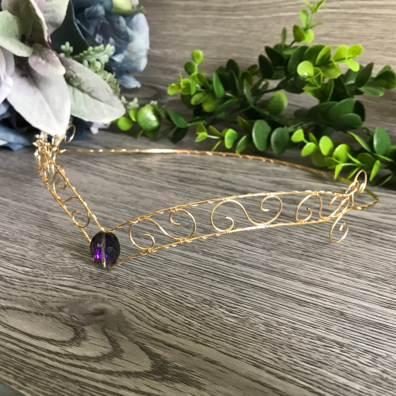 Purple Jewel Gold Wire Forehead Tiara | Etsy